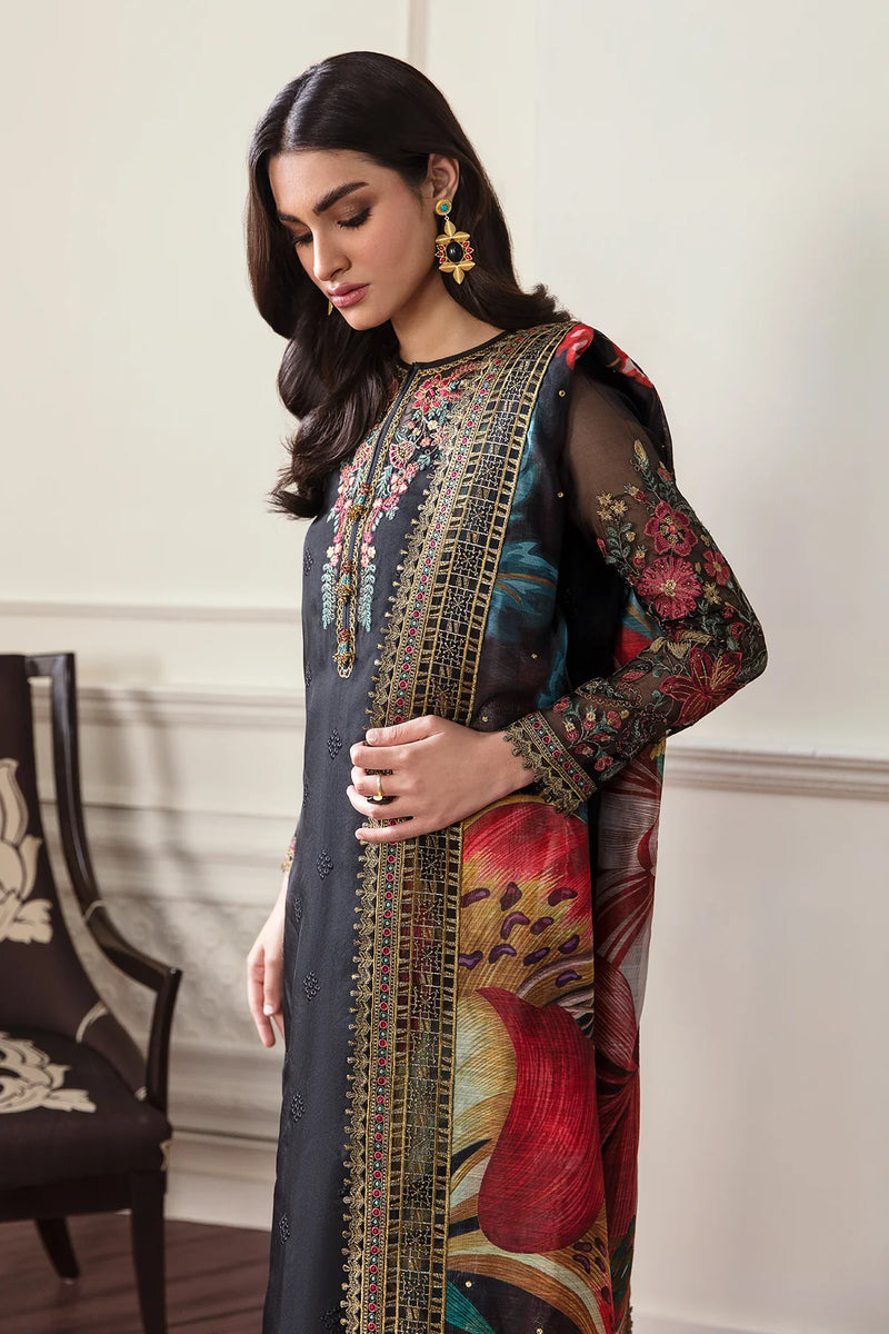 Baroque Embroidered Organza 3 Piece Pakistani Formal Black Suit BAR62