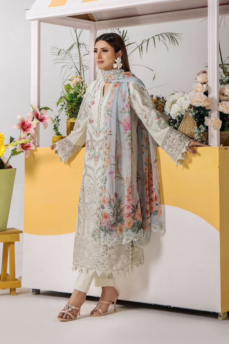 Traditional Thread Embroidered Luxury Lawn 3 Piece Pakistani Eid Suit TRA19