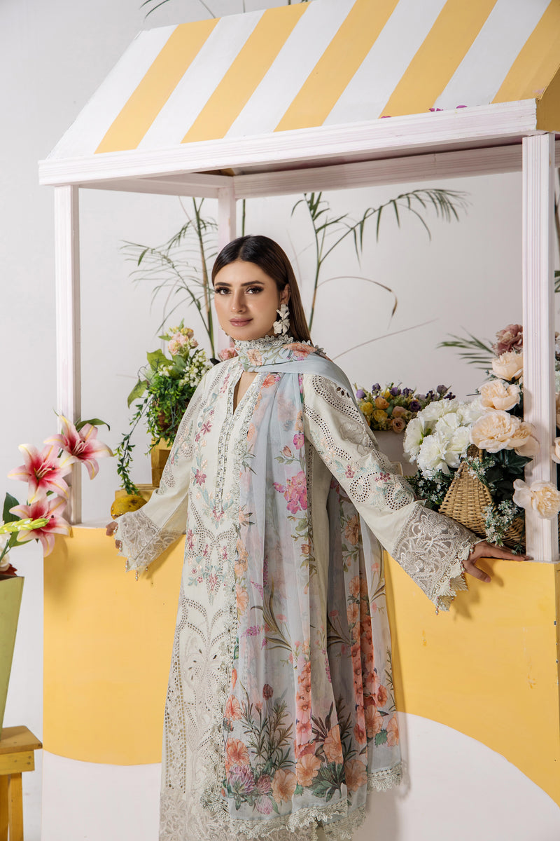 Traditional Thread Embroidered Luxury Lawn 3 Piece Pakistani Eid Suit TRA19